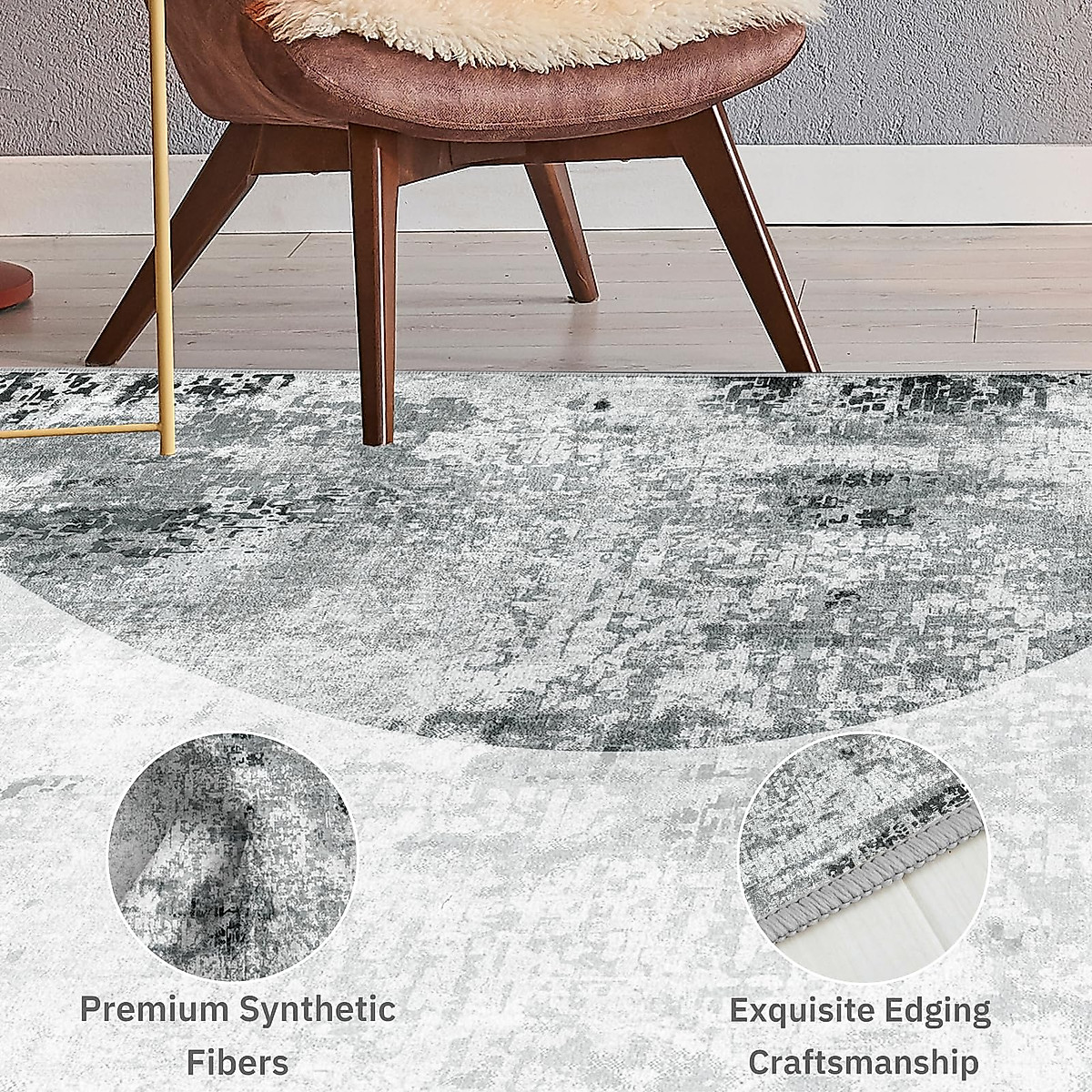 Modern Abstract Grey Area Rug 8 x 10 ft Contemporary Distressed Rugs Non Shedding Machine Washable Floor Carpet for Living Room Bedroom.
