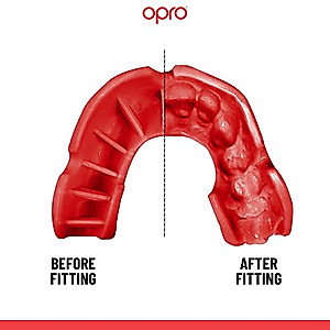 OPRO Silver Level Adult and Youth Sports Mouthguard with Case, Gum Shield Featuring Revolutionary Fitting Technology for Hockey, Rugby, Boxing and Contact and Combat Sports, (Black/Red, Adult)