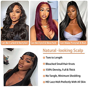 MYSTERY Straight Lace Front Wigs Human Hair 13x4 Human Hair Lace Front Wigs Pre Plucked 150% Density Glueless Human Hair Wigs for Black Women Natural Black with Baby Hair (22 Inch)