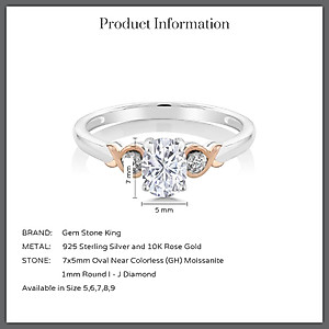 Gem Stone King 925 Sterling Silver and 10K Rose Gold 7X5MM Oval Gemstone Birthstone and Diamond Accent Engagement Ring | Wedding Anniversary Promise Ring For Women | Available In Size 5-9