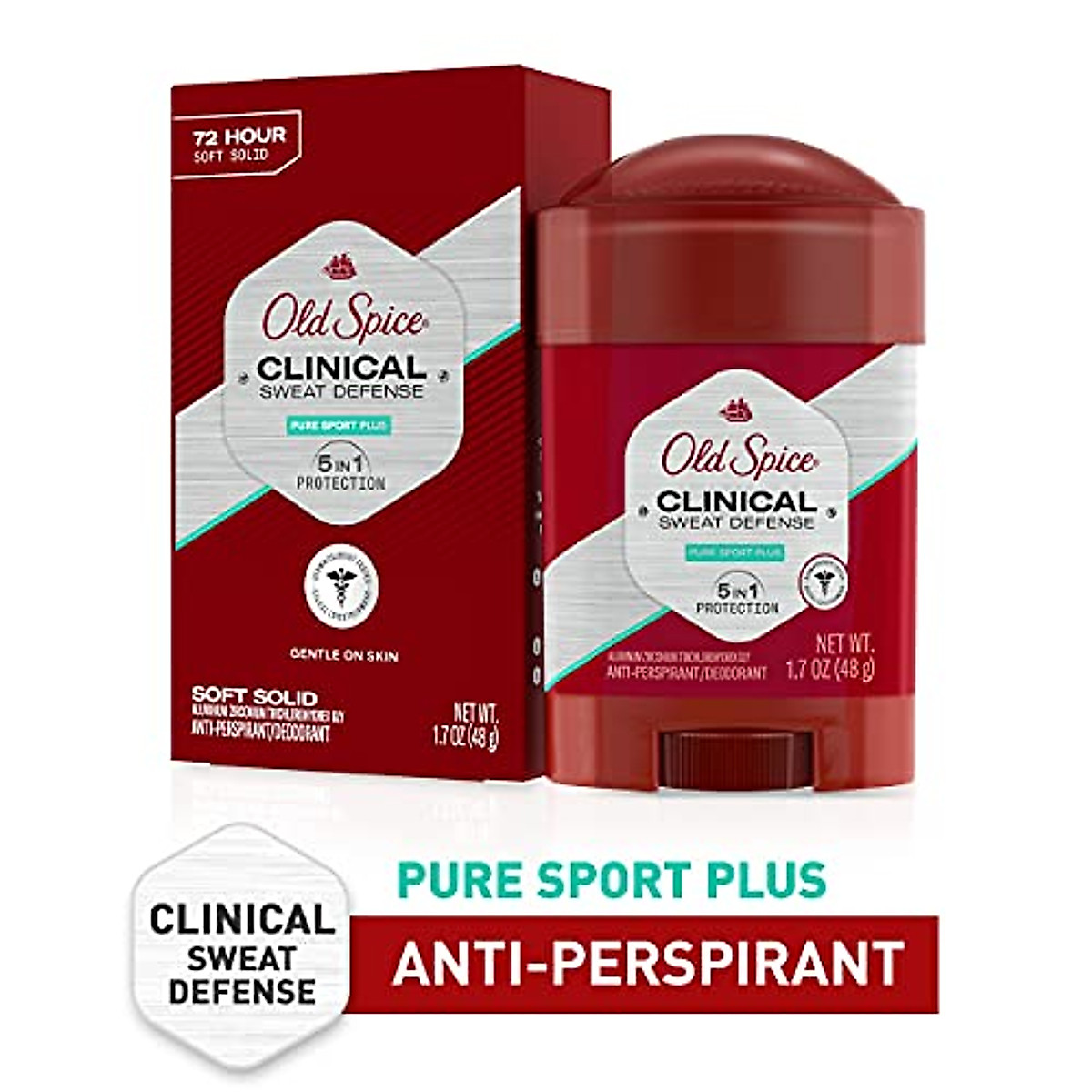 Old Spice Clinical Sweat Defense Anti-Perspirant Deodorant for Men, 72 Hour, Pure Sport Plus, 1.7 Oz