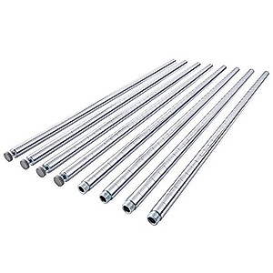 Home Storage Space 82" Long Wire Shelving Pole, 1" Pole Diameter 1.2 mm Pole Thickness, Chrome, 4-Pack