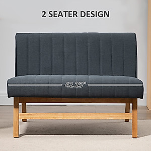 HOMCOM 42" Loveseat Sofa with Rubber Wood Legs, Space-Saving Upholstered Couch, Small 2 Seater Sofa - Graphite