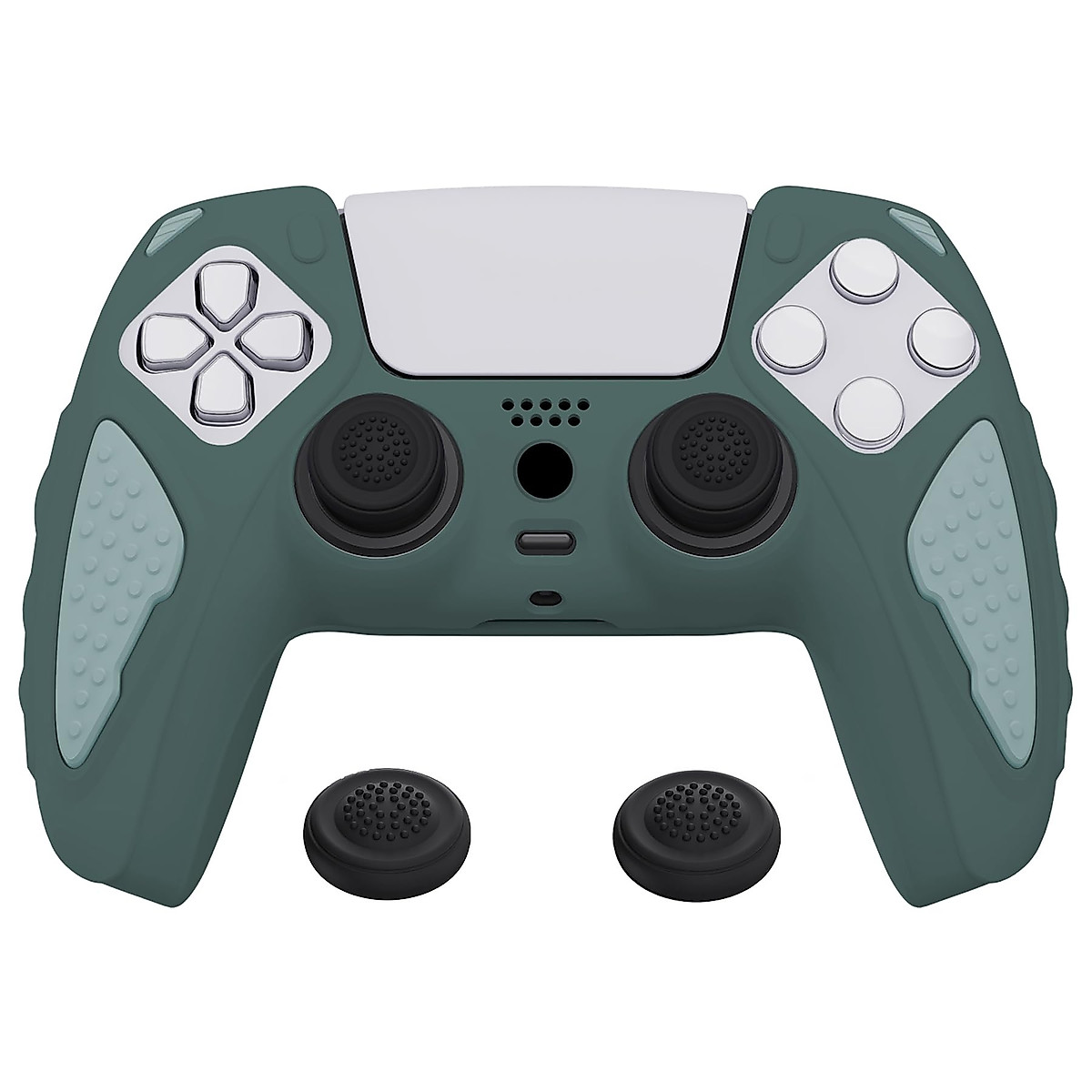 PlayVital Knight Edition Templeton Gray & Jade Grey Two Tone Anti-Slip Silicone Cover Skin for ps5 Controller, Soft Rubber Case for ps5 Wireless Controller with Thumb Grip Caps