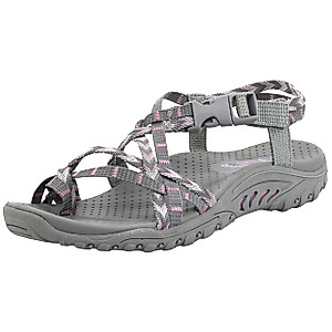 Skechers womens Reggae-islander - Multi-strap Toe Thong Slingback Sandal, Grey, 10 US