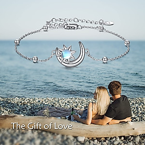 KQF Moon Star Bracelet for Women Sterling Silver Moonstone Crescent Moon Link Chain Bracelet Jewelry for Teen Girls Girlfriend