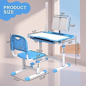 BELANITAS Kids Desk and Chair Set 10-12 Years Old Height Adjustable School Desk,Ergonomic Student Table for Kids with Tilt-able Desktop,Kids Study Desk for Go Back School Gift Blue