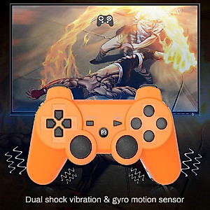 Rzzhgzq 2 Pack PS3 Wireless Controller Playstation 3 Controller Wireless Bluetooth Gamepad with USB Charger Cable for PS3 Console (GRN+ORG)