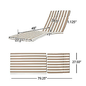 Christopher Knight Home Salem Outdoor Water Resistant Chaise Lounge Cushions, 2-Pcs Set, Brown / White Stripe