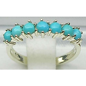LetsBuyGold 925 Sterling Silver Real Genuine Turquoise Womens Anniversary Ring - Size 8