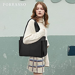 PORRASSO Tote Bag Nylon Waterproof Handbag Women Shoulder Bag for Shopping Travel Work Daily Use Black