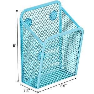 LUCYCAZ Magnetic Pen Holder - Single Magnetic Pencil Locker Holder Organizer, Blue Mesh Marker Holder Pen Basket for Whiteboard, Refrigerator and Locker