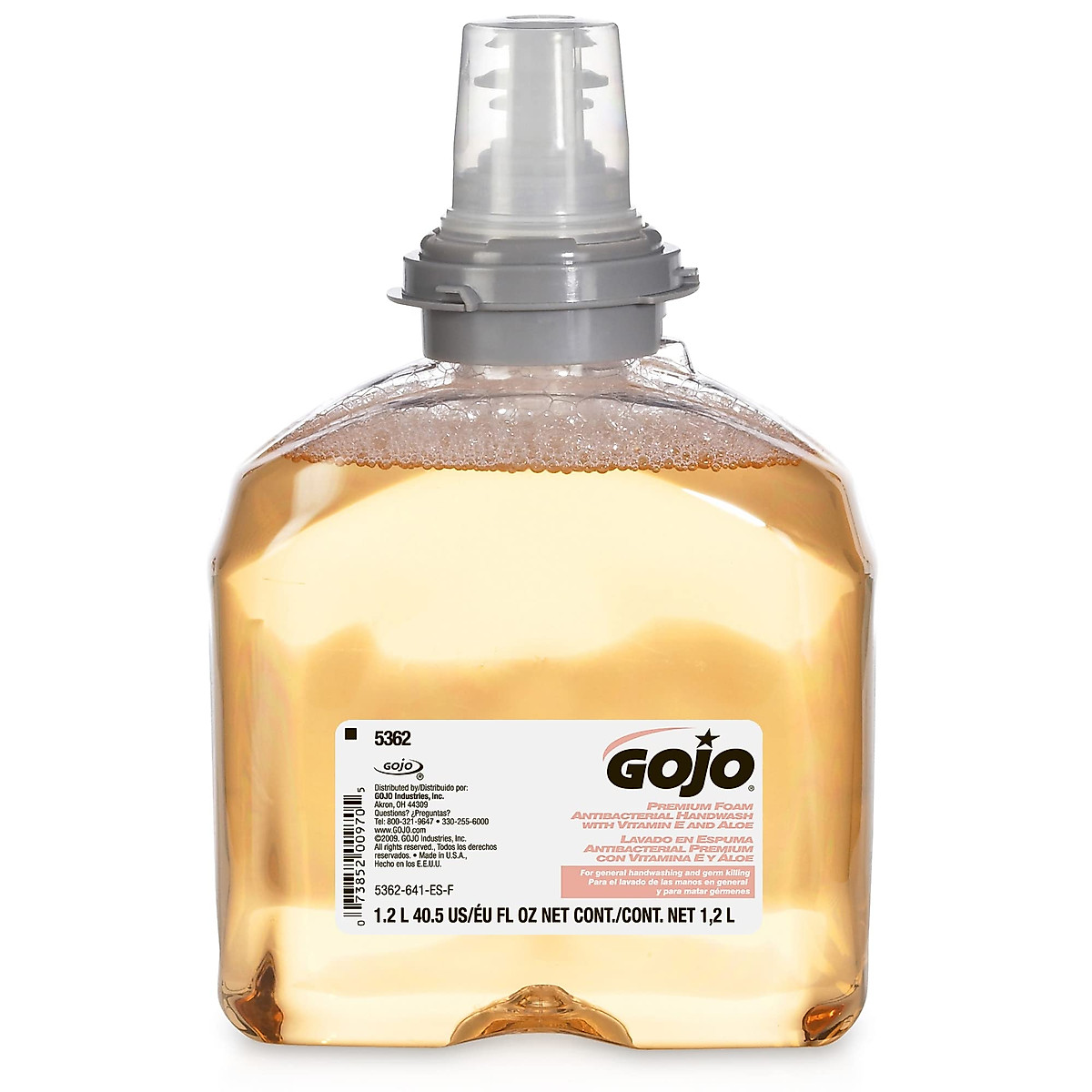 GOJO TFX Premium Foam Antibacterial Handwash, Fresh Fruit Scent, 1200 mL Foam Hand Soap Refills TFX Touch-Free Dispenser (Pack of 2) - 5362-02