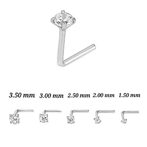14K Solid White Gold, L Shape Diamond Nose Stud, Micro Nose, Screw Nose Stud, Body Jewelry White Gold (2.00 ml Natural Diamond)