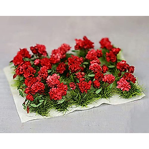 40 Pcs Flower Cluster Flower Vegetation Groups Grass Tufts Miniature Static Scenery Model for DIY Architecture Building Model Railway Train Diorama Garden Scenery Landscape Layout (Red)