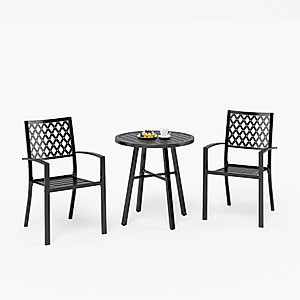 MFSTUDIO 3-Piece Patio Bistro Sets Outdoor Matel Furniture Set with 1 x Table and 2 x Chair for Garden Backyard,Black
