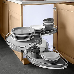 Lemans II Set 2-Shelf Lazy Susan with Soft-Close for Blind Base Corner Cabinets, Chrome and Gray (574 sq. Model 40, Tray Size: 12", Swings Left)