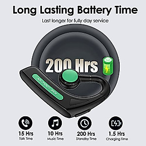 Open Ear Earbud Bluetooth Single Bone Conduction Wireless Headphones with Earhooks Microphone Earphones Waterproof Earpiece for Workout Sports Running Android iPhone Non Ear Plug Green