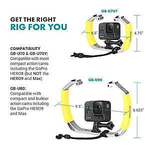 Movo GB-U70 Underwater Diving Rig for GoPro Hero with Cold Shoe Mounts, Wrist Strap - Works with HERO3, HERO4, HERO5, HERO6, HERO7, HERO8, Osmo Action Cam - Perfect Scuba Gear GoPro Accessory