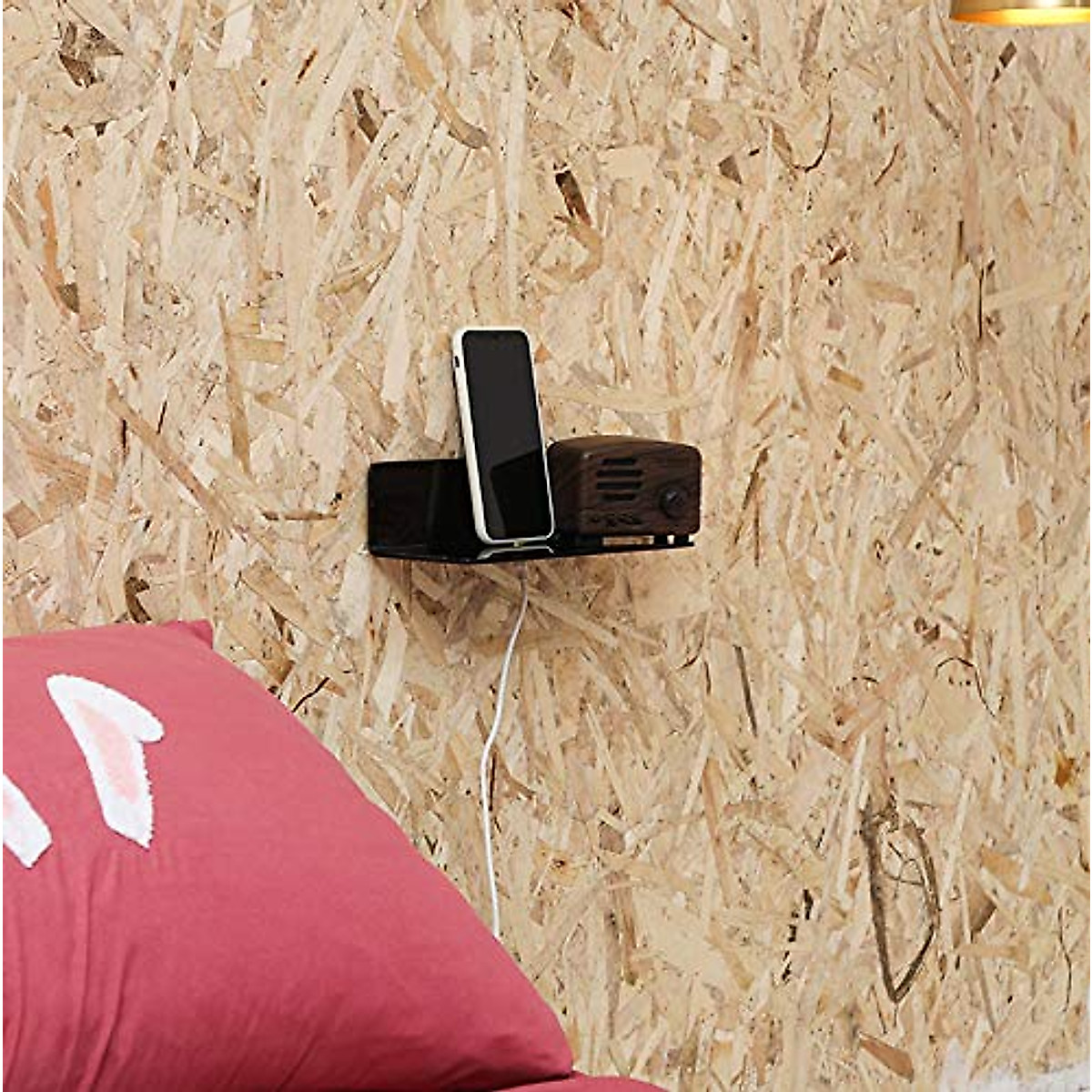 IEEK 4 PCS Small Acrylic Floating Wall Shelves,9 Inch Adhesive Display Shelf for Nintendo Switch/Smart Speaker/Security Cameras/Action Figures,No Damage Expand Wall Space,Black