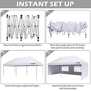 OUTFINE Canopy 10'X20' Pop Up Canopy Gazebo Commercial Tent with 4 Removable Sidewalls, Stakes X12, Ropes X6 for Patio Outdoor Party Events
