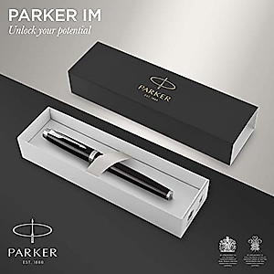 PARKER IM Rollerball Pen, Black Lacquer Chrome Trim with Fine Point Black Ink Refill, Gift Box (1931658)