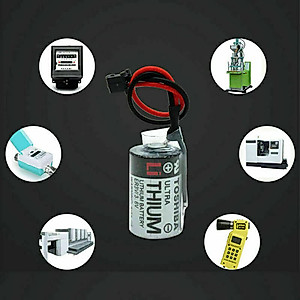 BAOBUTE 2PCS ER3V 3.6V 1000mAh PLC Lithium Battery Compatible for Toshiba JZSP-BA01 146705-1(with Black Connector), 14.5*25mm