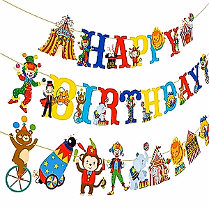 Circus Happy Birthday Banner Carnival Party Banners Circus Birthday Party Decorations 3Pcs Circus Theme Hanging Cutouts Banner for Carnival Baby Shower Supplies