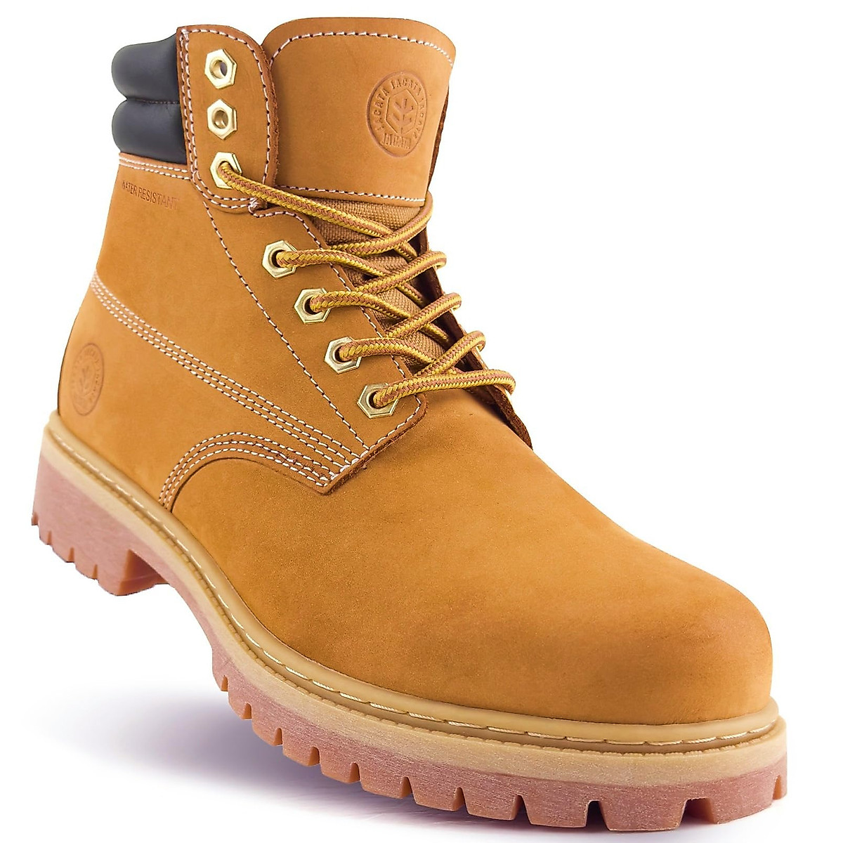 Jacata Work Boots For Men Steel/Soft Toe Non Slip Rubber Sole Resistant Utility Oil Mens Industrial Construction Boots(Wheat Size 11)