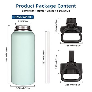 Volhoply 32 oz Insulated Water Bottle with Straw Lid & Spout Lid,Stainless Steel Sports Water Bottle,Double Wall Vacuum Thermos,Leak proof Wide Mouth Metal Flask,Keeps Cold or Hot for Travel(Fog,1)