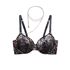 Savage X Fenty, Women's, Cold-Hearted Snake Unlined Lace Demi Bra, Venomous Vixen Snake Lace, 38DDD