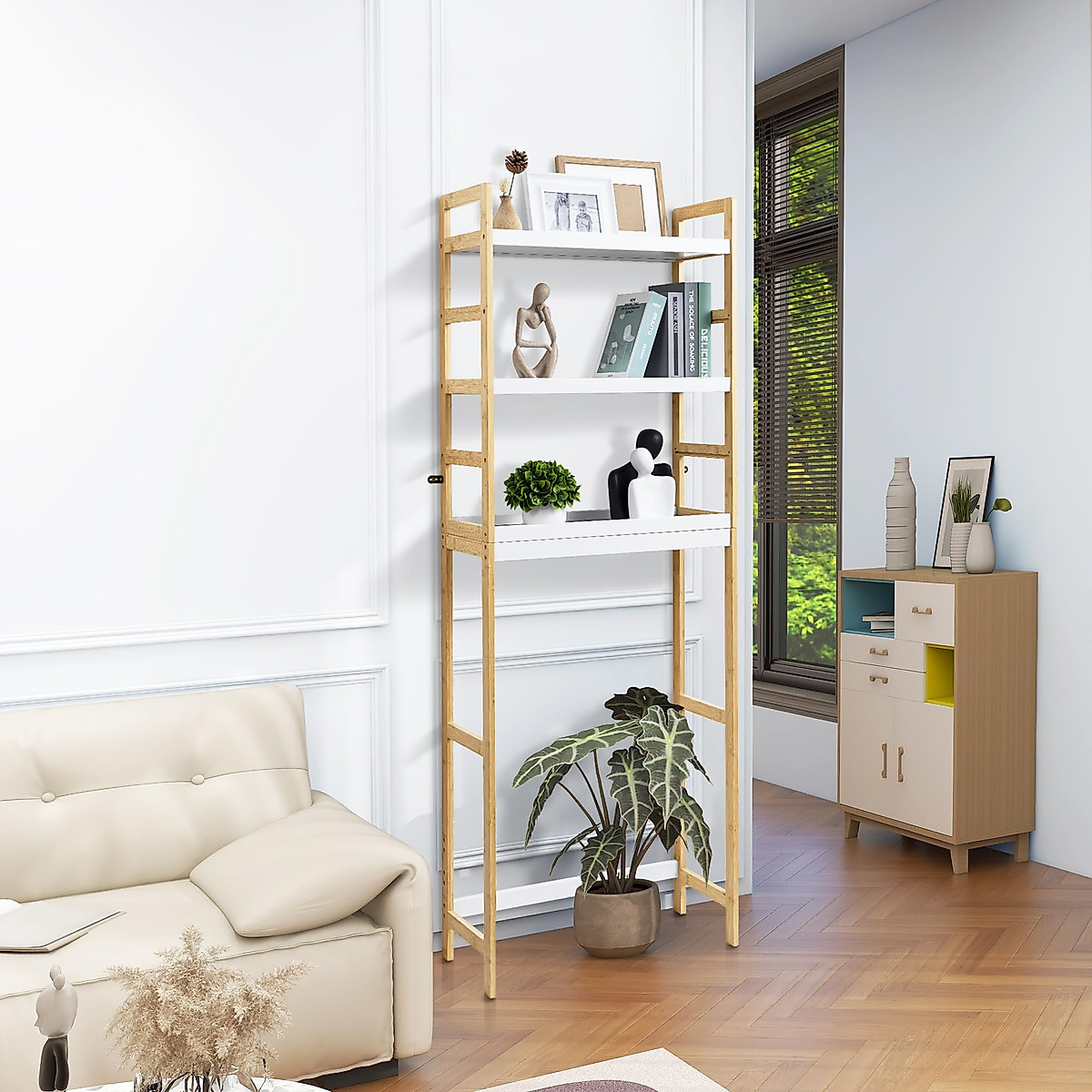 Axeman Over The Toilet Storage, 3-Tier Freestanding Storage Rack Bathroom Organizer Space Saver Above Toilet Stand W/Adjustable Shelves, Fit Most Toilets, Easy Assembly, White