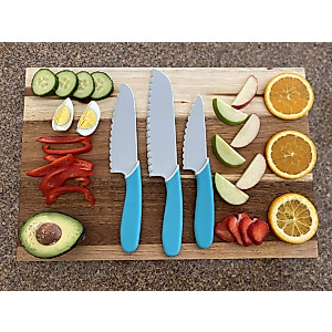 Handstand Kitchen 3-Piece 5", 6" and 7" Serrated BPA-Free Knife Set for Kid Safe Cooking