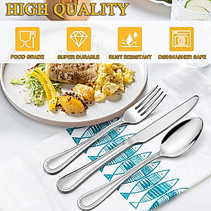 LIANYU Silverware Flatware Set for 8, 40-Piece Stainless Steel Eating Utensils with Pearled Edge, Cutlery Tableware for Home Kitchen Restaurant Party, Mirror Finished, Dishwasher Safe