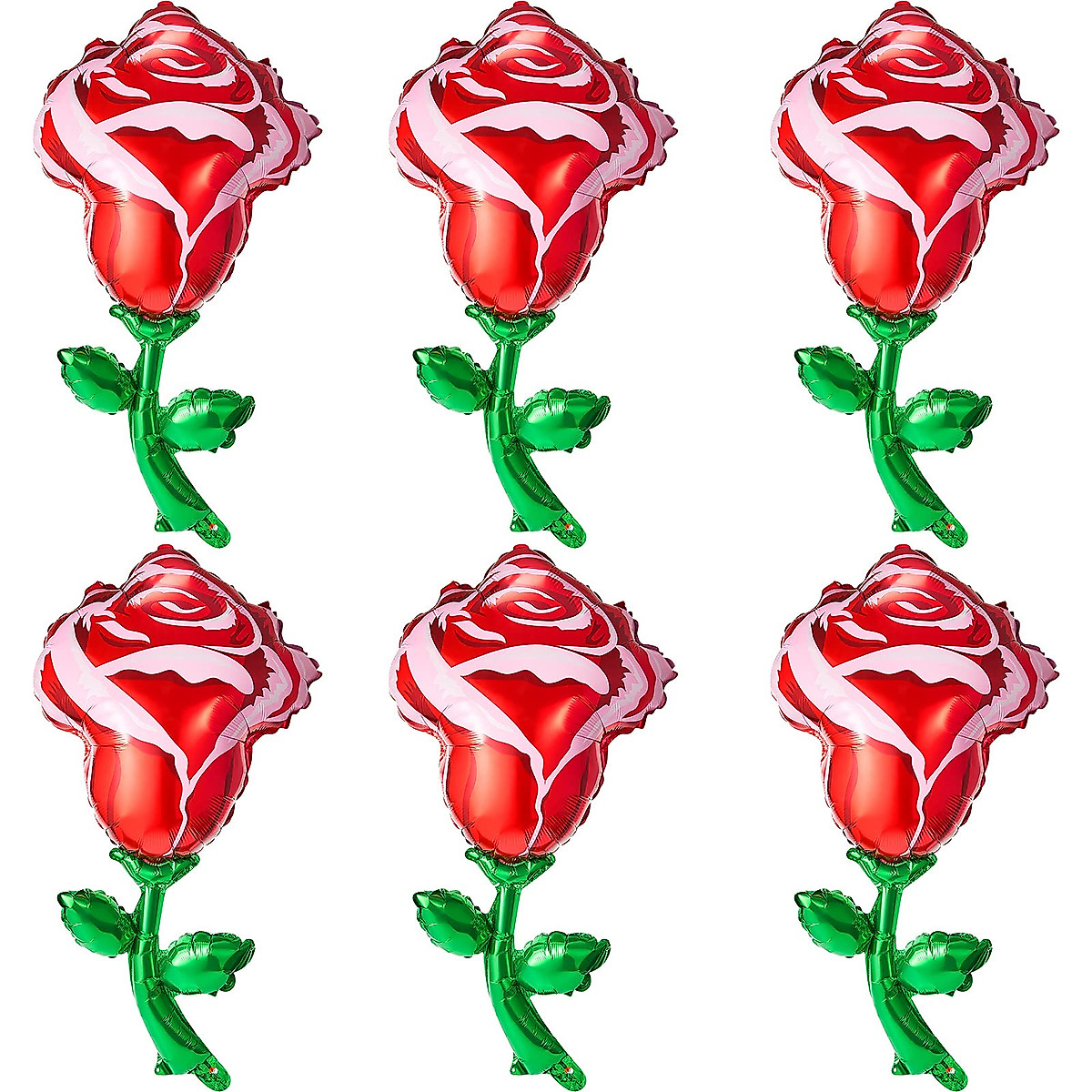 6 Pieces 37 Inch Valentines Day Balloon Rose Flower Balloons Red Rose Shaped Foil Balloon Rose Foil Balloons for Wedding Valentine's Day Graduation Birthday Baby Shower Party Decoration