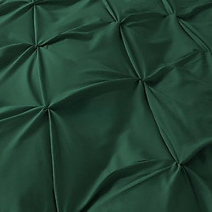Litanika Dark Emerald Green Queen Pinch Pleat Duvet Cover, 3 Pieces Pintuck Cover Soft Microfiber Bedding Set with Zipper Closure & Corner Ties(90x90Inch-1 Duvet Cover, 2 Pillowcases)