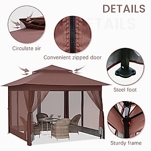 Gazebo, CBBPET 13'x 13' Pop Up Gazebo with Mosquito Netting, Outdoor Gazebo Canopy with Double Roof Tops and 169 Square Feet of Shade for Patio, Group Gatherings, Camping Shelter (Brown)