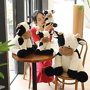 pangcangshu Cow Year Plush Toy Cute Cattle Stuffed Animals Cattle Soft Doll Kids Toys Birthday Gift for Children Easter, Thanksgiving, Christmas, New Year's Gifts(Black and White, 20cm/7inch)
