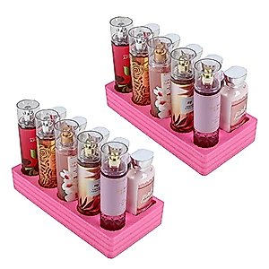 Polar Whale 2 Lotion and Body Spray Stand Organizers Tray Pink Durable Foam Washable Waterproof Insert for Home Bathroom Bedroom Office 12 x 6 x 2 Inches 10 Slots 2pc Pair Set