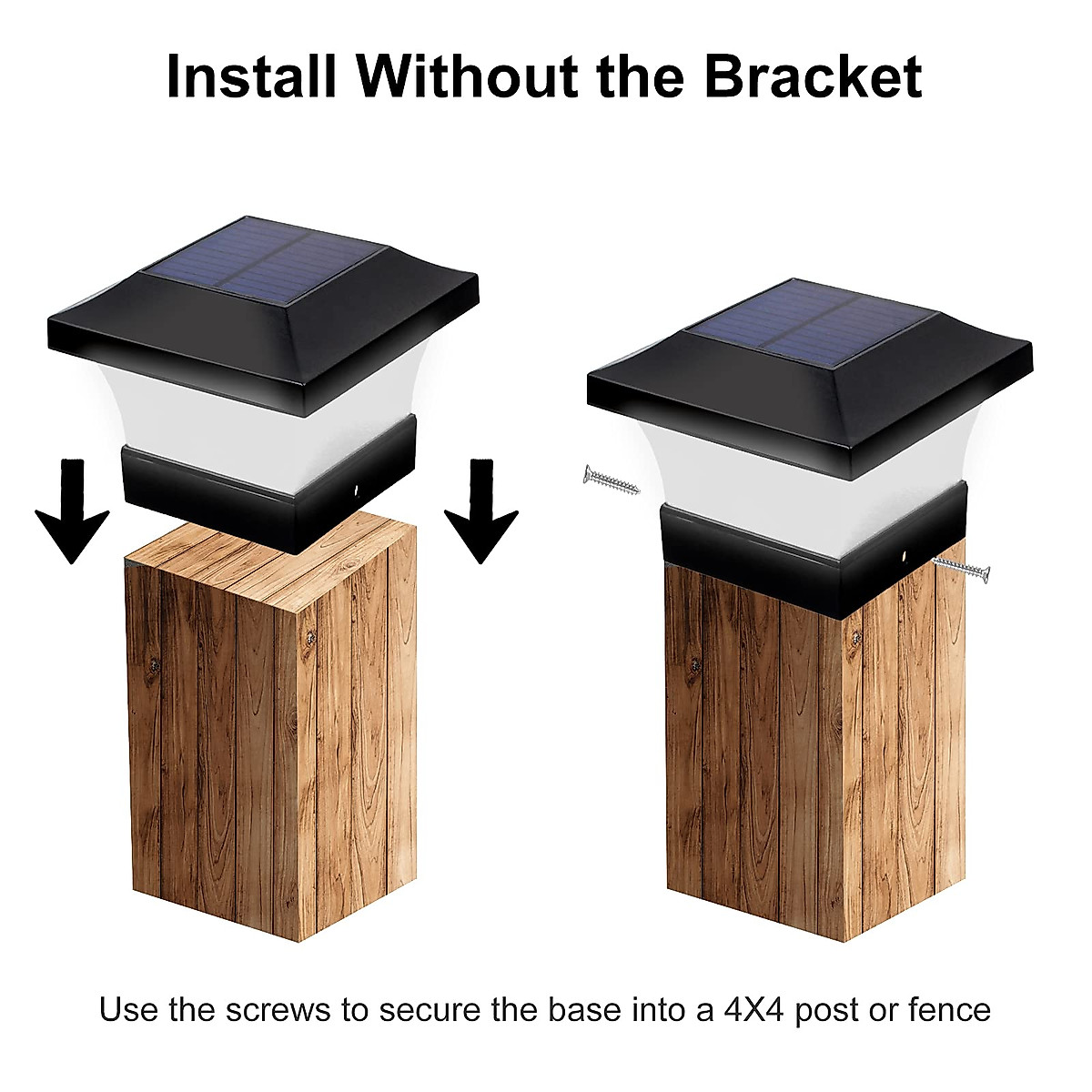 T-SUN Solar Post Lights, Waterproof Outdoor Solar Post Cap Lights for 4 X 4 Wooden Posts, 6000K White LED Lighting, Deck, Patio Garden Decor or Fence(2 Pack)