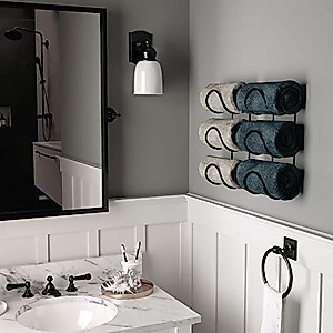 Wallniture Wrought Iron Metal Towel Rack - Solid Quality Wall Mountable for Bathroom Storage - Large Enough to Fit Rolled Bath Beach Towels Black Set of 2