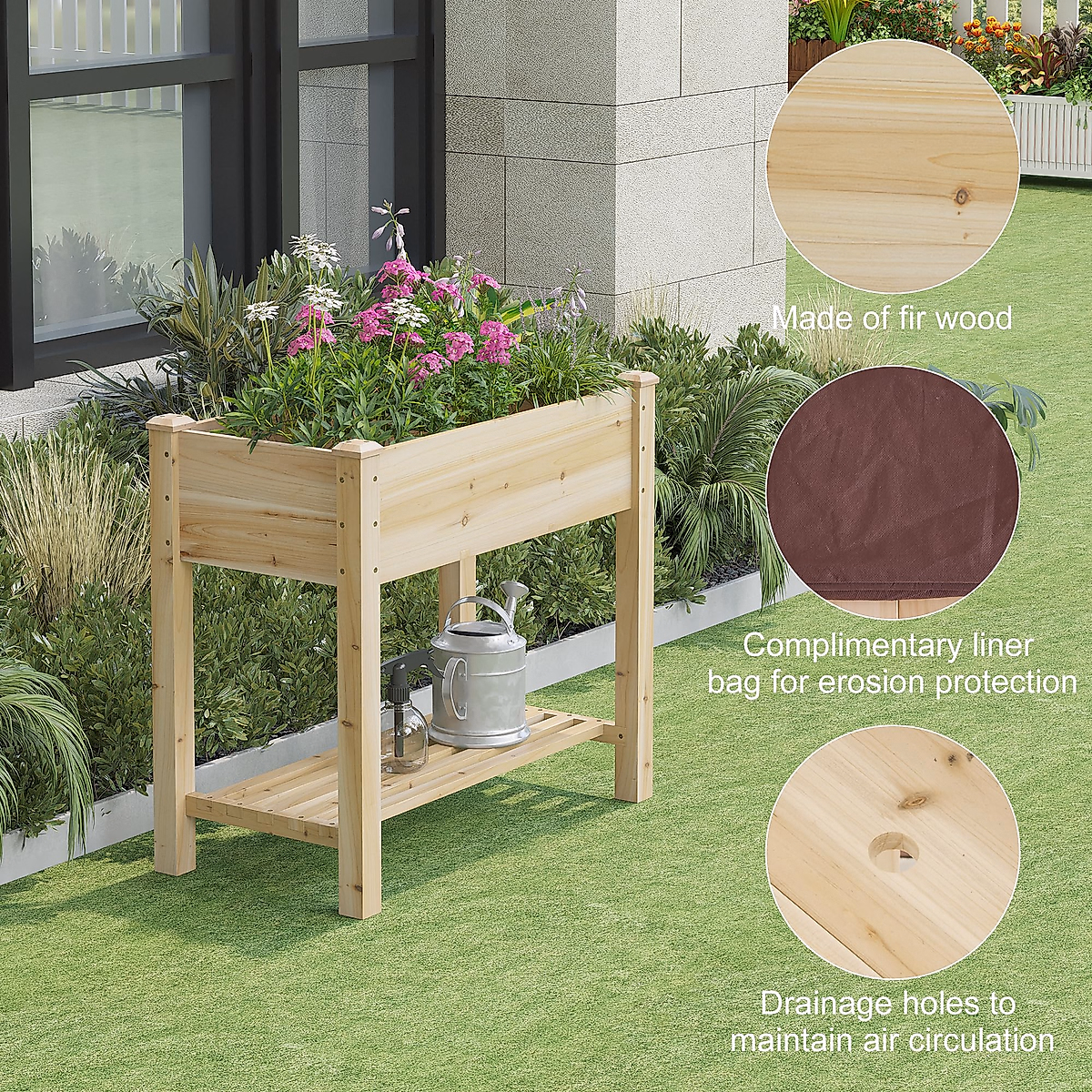 FILWH Raised Garden Bed with Legs Elevated Wooden Planter Box Stand Large Planter Stand Box for Fruits Vegetables Flowers with Divider with Bag - 34x18x30.5IN