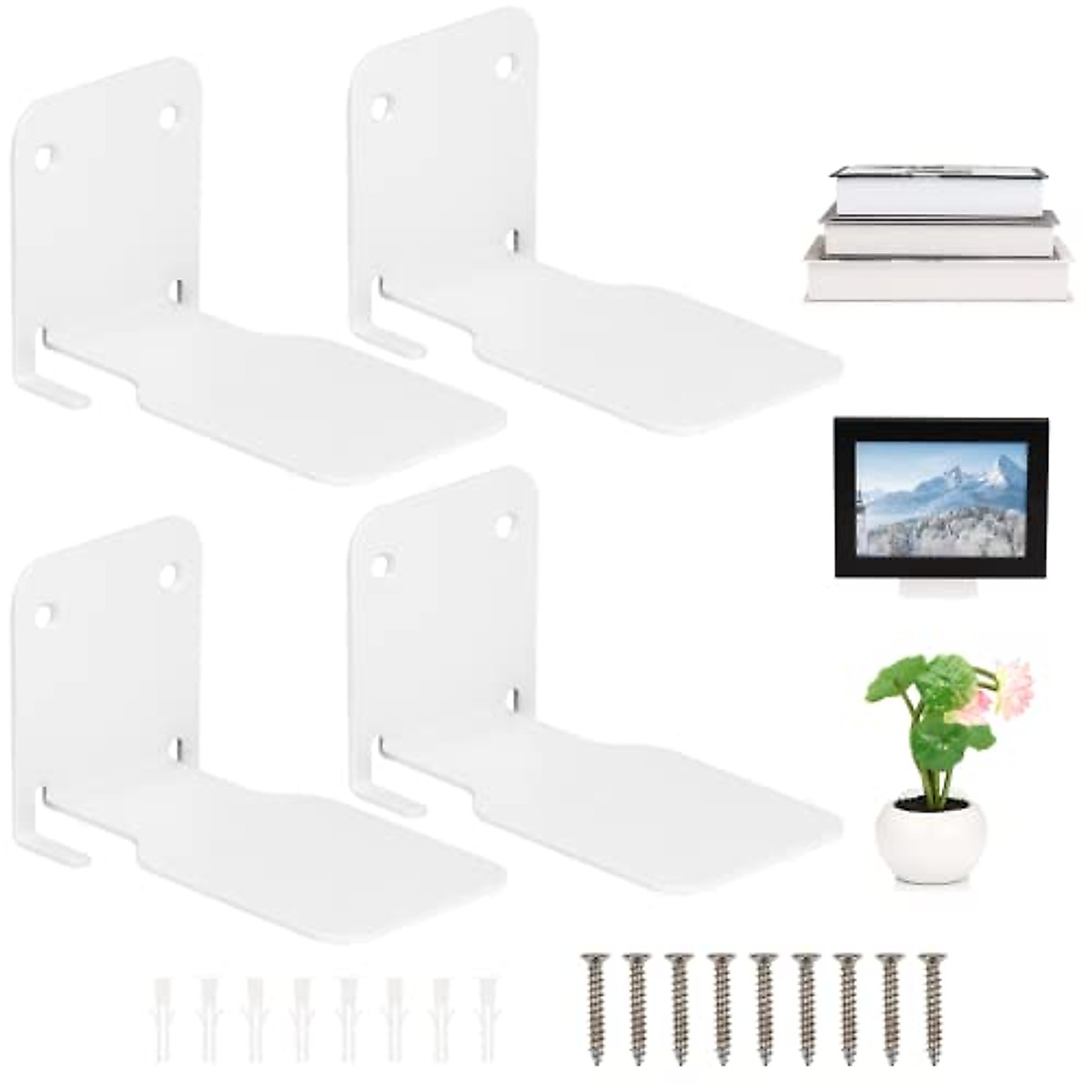 TIMCORR 4Pcs Invisible Floating Bookshelves: Wall-Mounted Floating Book Organizers, Heavy-Duty Metal Book Storage Holders, Multi-Purpose Wall Ledge Shelves for Bedroom, Living Room, Office