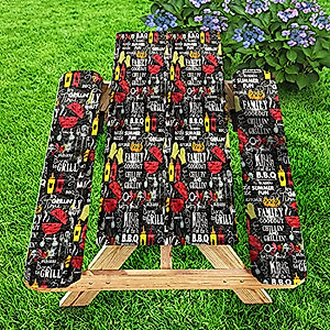 CT DISCOUNT STORE 3 Pc Picnic Table Cover Outdoor - Including The 2 Bench Seats with Elastic Edges - Versatile Color Scheme That's Reflective of The Summer Season - Family Chill and Grill BBQ