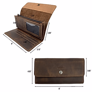 Heather's, Minimalist Tri Fold Folio Wallet for Women, Card Saver, Stylish Organizer with Button Closure and Zipper Coin Pocket, Full Grain Leather, Handmade, Bourbon Brown