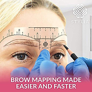 Disposable Eyebrow Ruler Stencils - Transparent Mapping Stickers for Microblading, Henna, Brow Extensions, Permanent Makeup - Peel & Stick Measuring Shaper Tool for All Face Shapes - 100-Pack