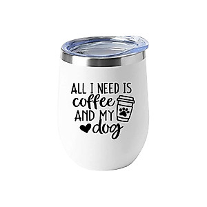 Yipaidel All I Need Is Coffee and My Dog Tribal 12 OZ Wine Tumbler with Lid Stemless Double Wall Vacuum Travel Mugs stainless steel Coffee Cup for Cold Hot Drinks Wine Coffee Cocktails Beer