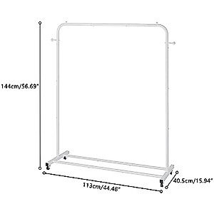 Boeeoan Garment Rack, Clothes Rack With Wheels, Freestanding Simple Single Pole, Coat Rack, Multi-functional Rolling Clothing Storage Rack With 2 Hooks for Bedroom, Laundry Room, Living-room, White