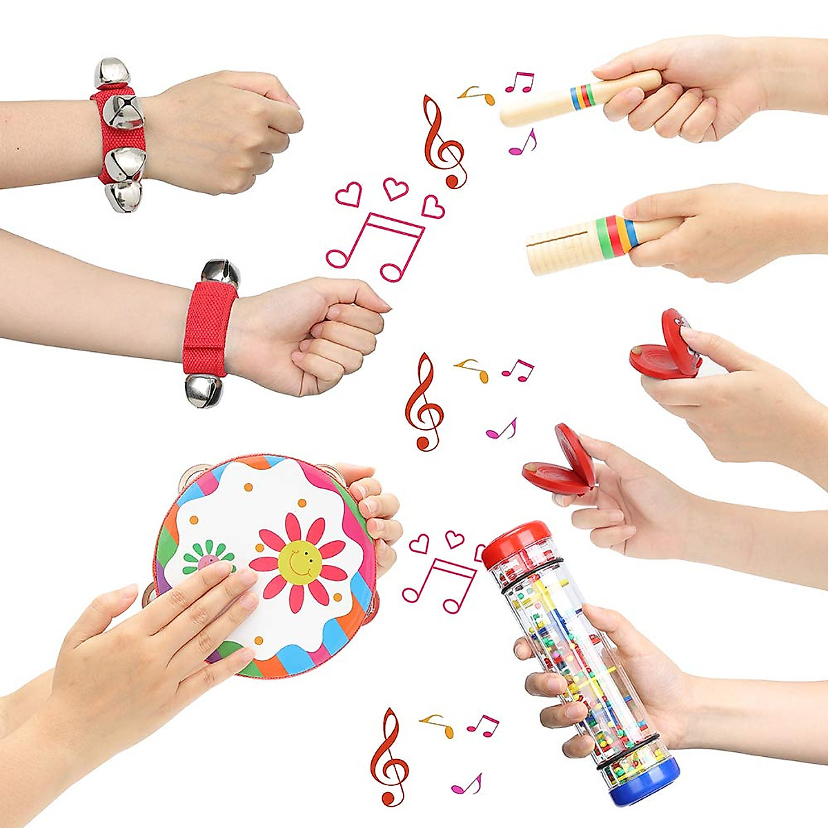 Kids Musical Instruments Toys Set: Baby Music Toys Montessori Percussion for Toddlers - Preschool Educational Musical Toys Set for Boys and Girls with Storage Bag (Red)