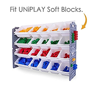 UNiPLAY Toy Organizer with 20 Removable Storage Bins, Multi-Bin Organizer for Books, Building Blocks, School Materials, Toys with Baseplate Board Frame (Gray)